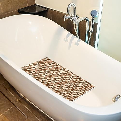 Bath Tub Shower Mat - Anti-Slip PVC Material 15.1x26.8 in, Gentle Cushioning Quick Drying Suction Cups Reliable Solution - Geometric Diamond Pattern - Brown Non-Slip Floor Mat