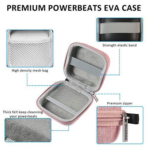 Youtec Compatible with Powerbeats pro Case Cover, Hard Travel Protective Carrying Storage Cover Case Nylon Accessories Bag Women Men with Lanyard + Carabiner Compatible with Power Beats Pro