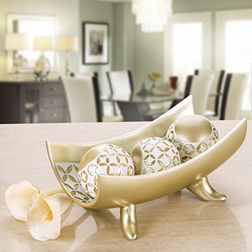 Creative Scents Schonwerk Diamond Lattice Decorative Bowl Table Centerpiece - Home Decor for Living Room, Centerpieces for Dining Room and Coffee Table (Gold & White)