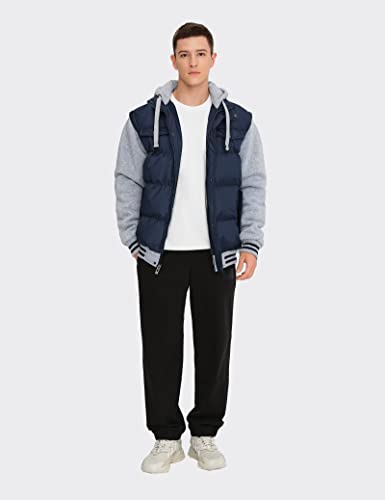 BEST SOUTH Men's Hooded Winter Coats Water Resistant Warm Thicken Insulated Full Zip Windproof Jackets with Pockets Blue Grey 4XL