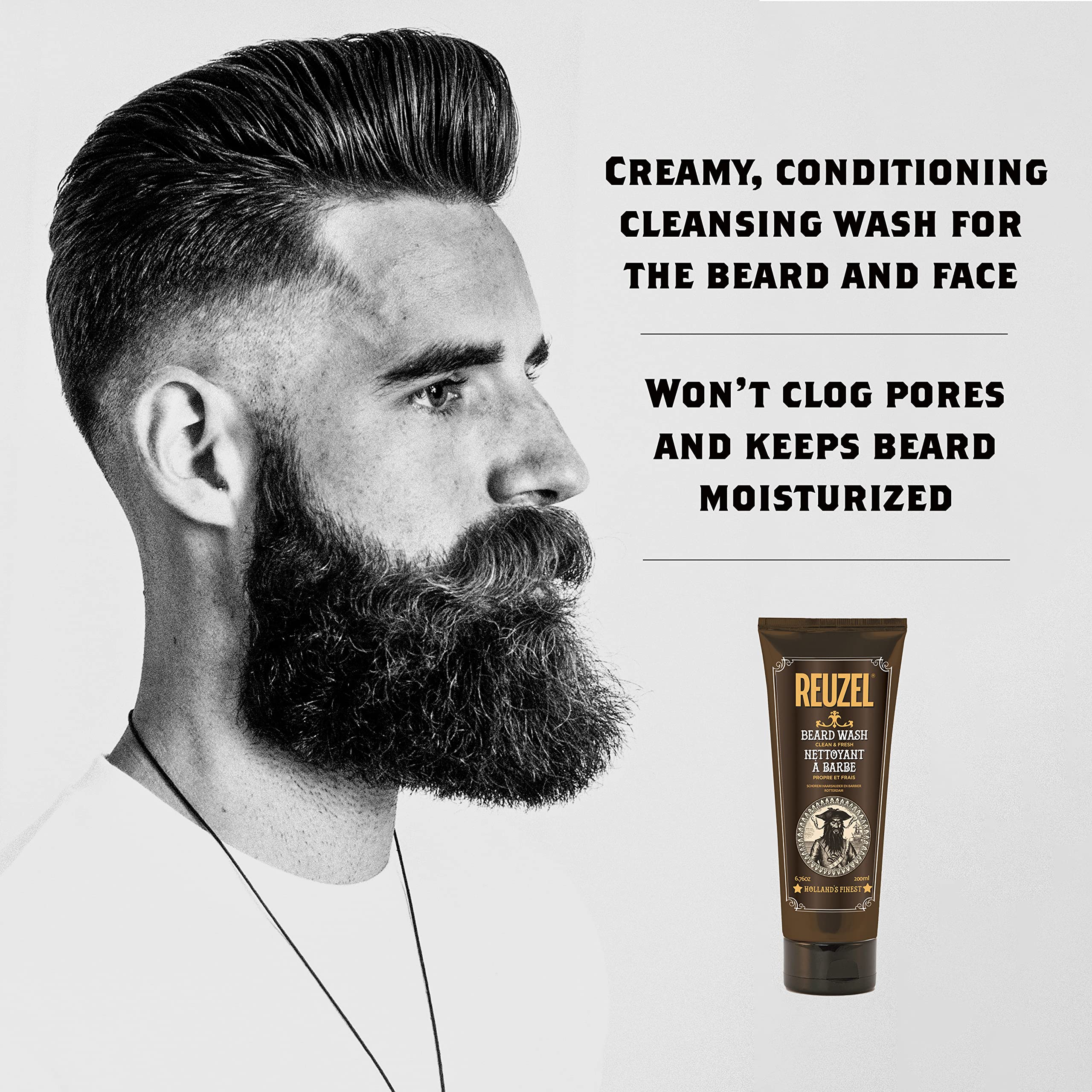 Reuzel Clean and Fresh Beard Wash, Men's Beard Wash, 6.76 oz