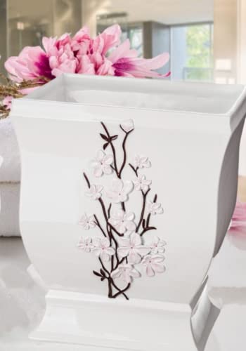 Creative Scents White Trash Can - Decorative Elegant Designed Wastebasket - Durable Small Bathroom Trash Can - Waste Basket for Bathroom, Powder Room, Bedroom Or Living Room Decor (Vanda Style)