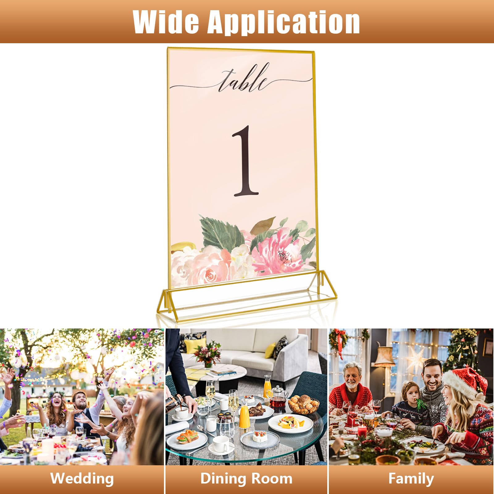 Oungy 6 PCS Acrylic Sign Holder 8.5x11 Gold Picture Frame Double Sided Flyer Holder Table Menu Holder Display Stand for Wedding Table Number Menu Holder