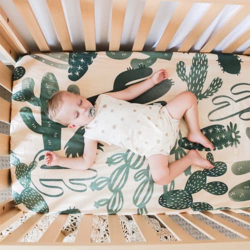 Chippi & Co Cute Arizona Cactus Fitted Bamboo Cotton Crib Sheet for Baby Standard Size Mattress, boy and Girl Unisex Nursery Bedding 52x28x9''