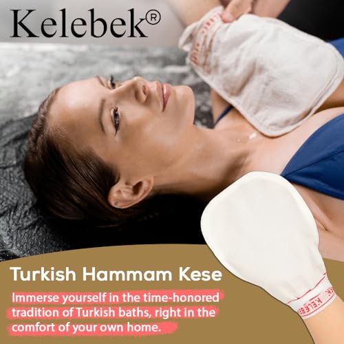 Kelebek Premium Natural Exfoliating Gloves, Turkish Hammam Kese, Original Exfoliating Mitt, Body Scrub for Men and Women (Cream White 4 Pack (Medium))