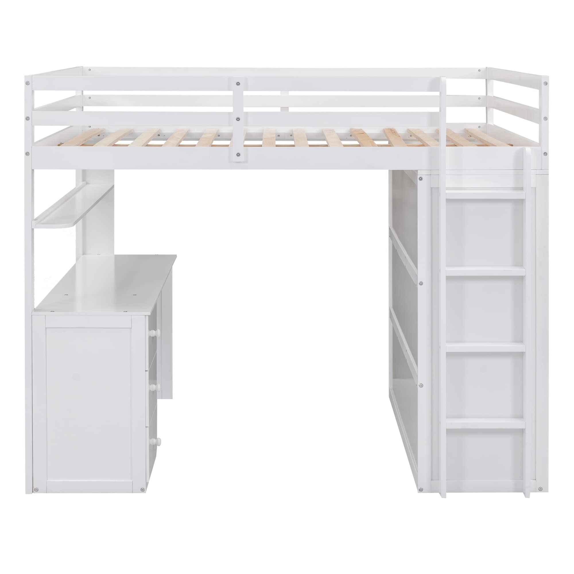 Harper & Bright Designs Full Size Loft Bed with Desk and Wardrobe, Solid Wood Loft Bed Frame with Storage Drawers, for Kids Teens Adults (Full, White)