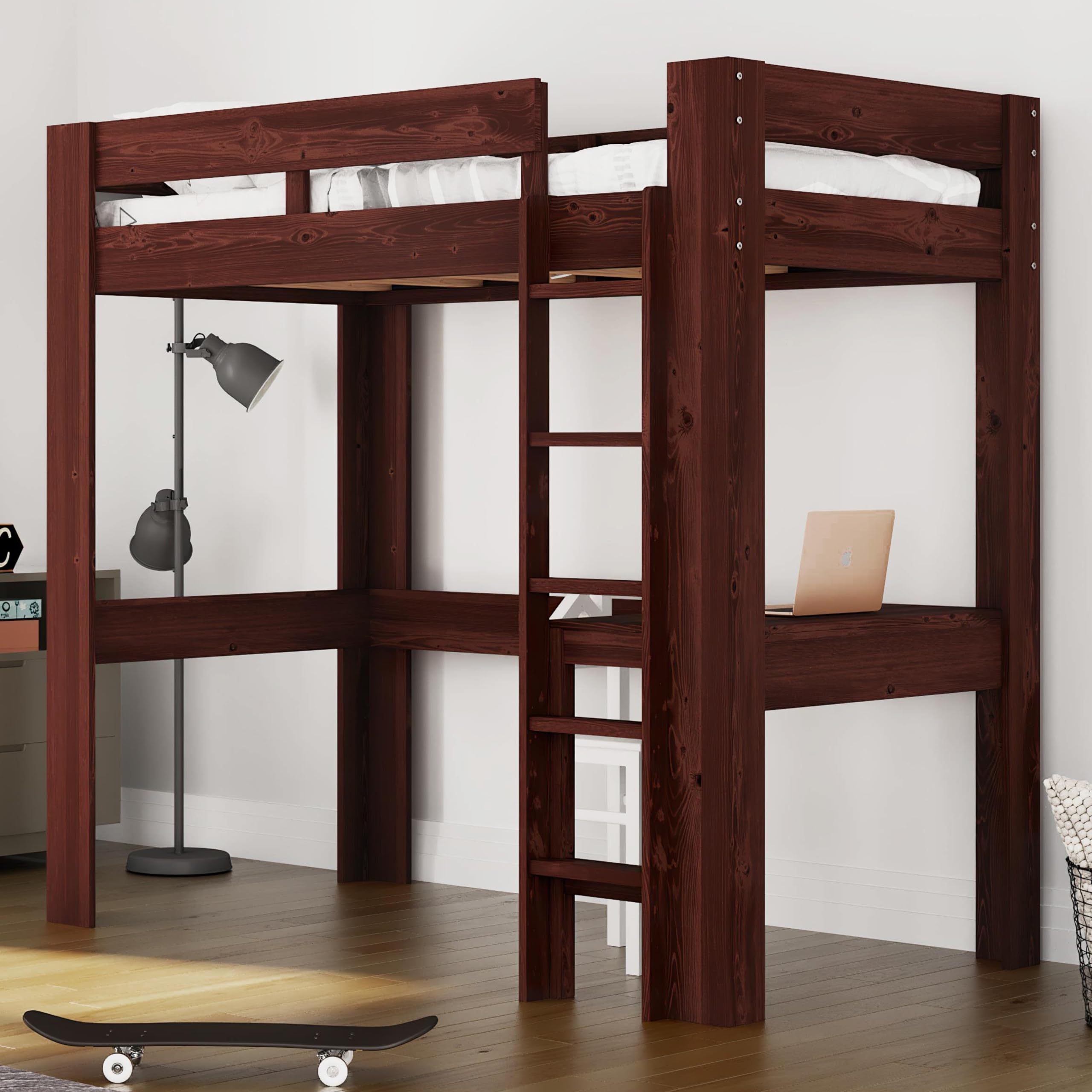 DHP Jaymee Kids Wood Loft Bed with Desk, Twin, Nutmeg