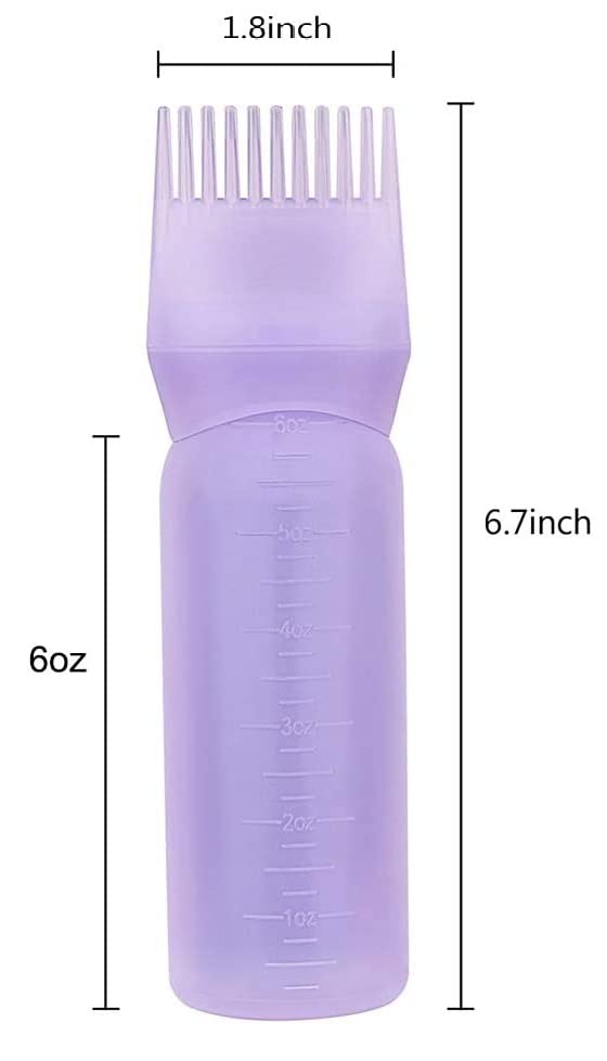 Pimoys Root Comb Applicator Bottle 6 Ounce Oil Applicator for Hair Dye, 3 Pack Hair Oiling Bottle Brush with Graduated Scale (Pink, Purple, White)