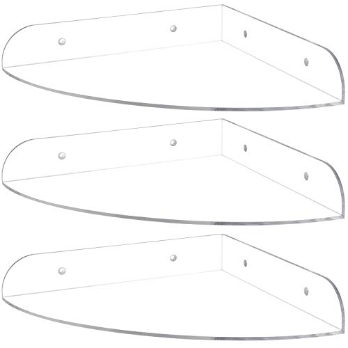 MyGift Premium Clear Acrylic Small Corner Shelf, Wall Hanging Display Floating Shelves, Set of 3