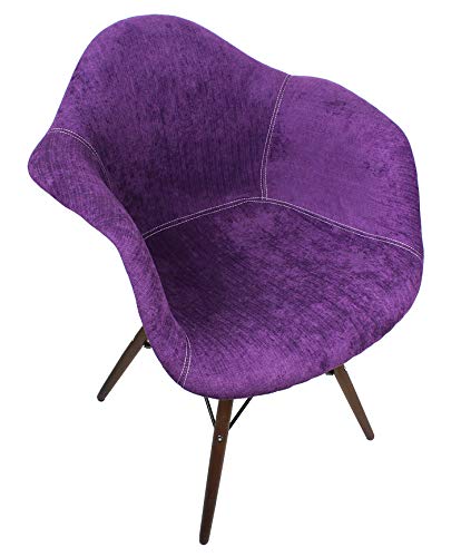 CozyBlock Mid-Century Modern Velvet Fabric Upholstered Accent Arm Chair with Dark Walnut Wood Eiffel Legs Set of 2 (Purple)