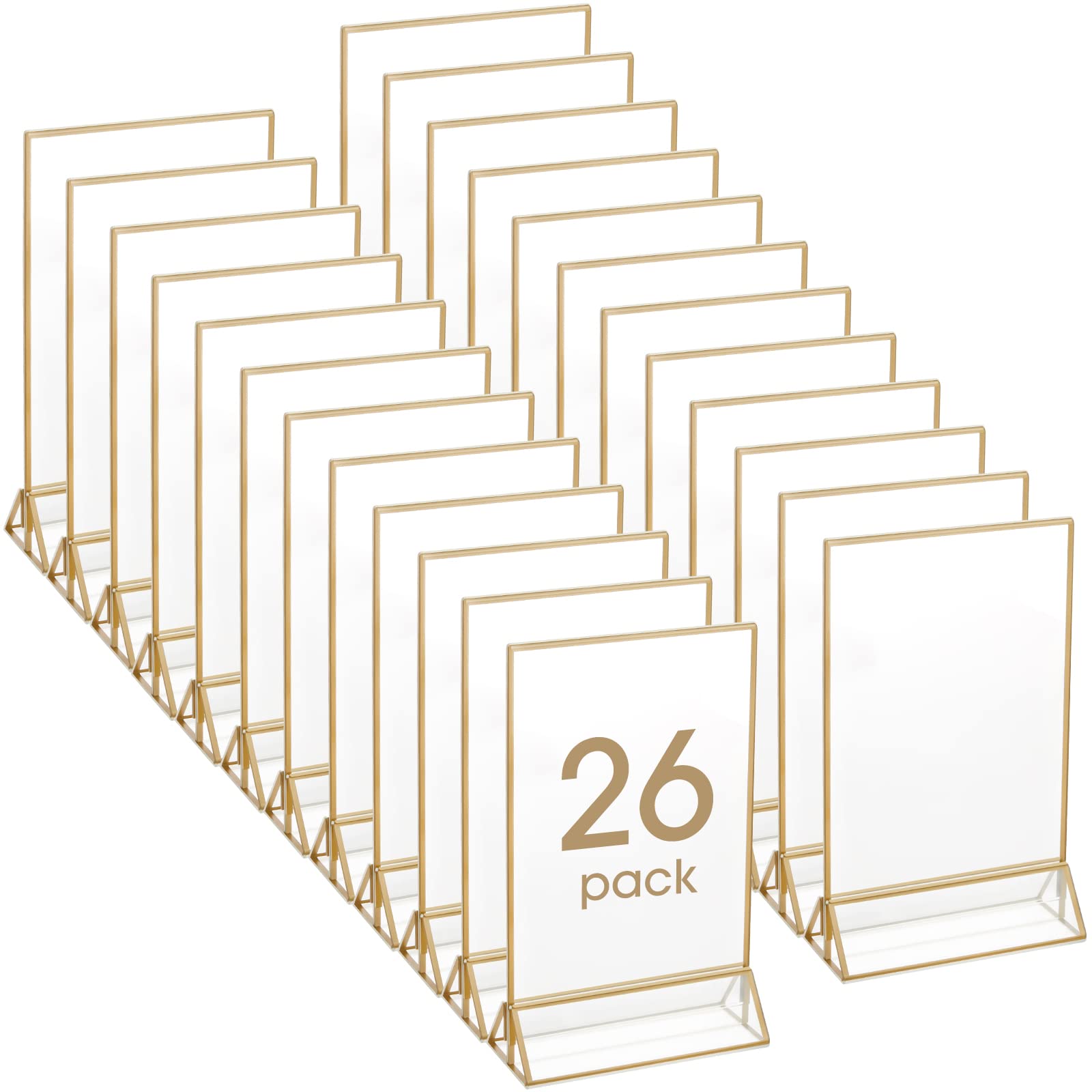 Maitys 26 Pieces Acrylic Gold Frames Sign Holde, Double Sided Gold Picture Frame with Vertical Stand for Wedding Table Number Holder, Menu Holder, Photos and Art Display