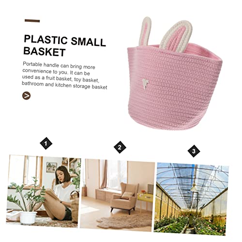 Cabilock Boho Decor Rope Rabbit Basket Snacks for Pink Cotton Rope Household Bohemian Decor