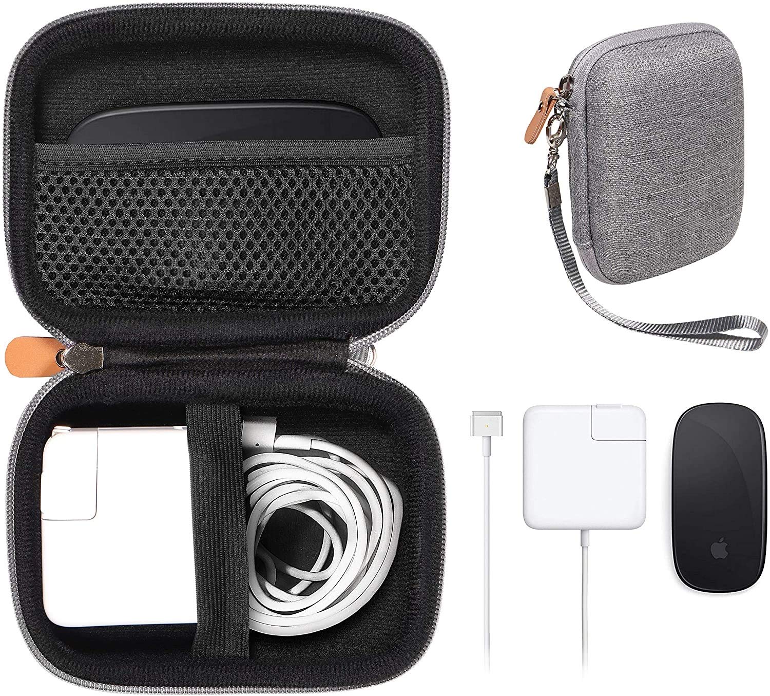 GETGEAR case for MacBook Magsafe/Magsafe 2 Charger Adapter, Magic Mouse 1, 2, Lightning Hub, Type C and USB Hub, Card Reader, All in one Carrying Solution (Tweed Gray)