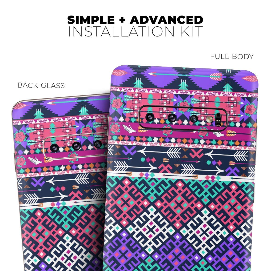 DesignSkinz Pink & Teal Modern Colored Aztec Pattern Protective Vinyl Decal Wrap Skin Cover Compatible with The Samsung Galaxy S20 (Screen Trim & Back Glass Skin)