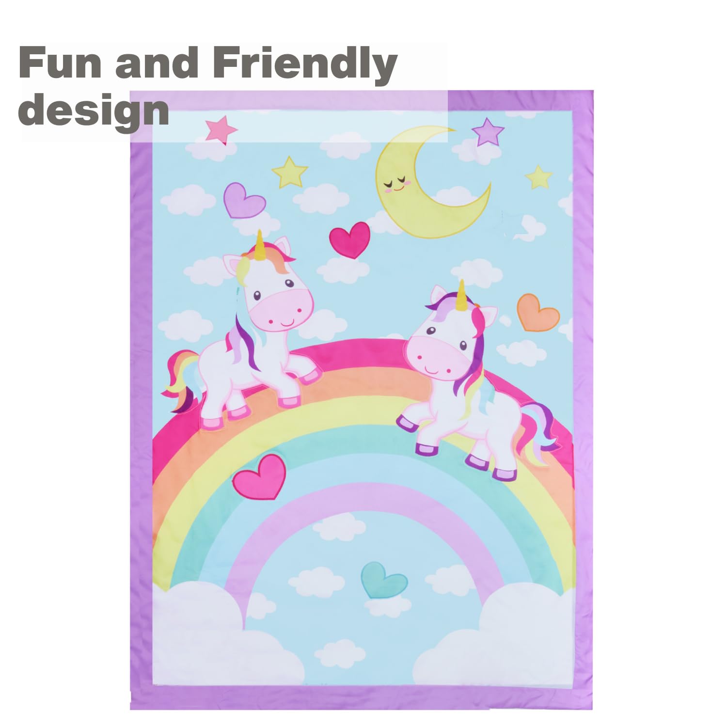 EVERYDAY KIDS 4 Piece Toddler Bedding Set - Unicorn Dreams - Includes Comforter, Flat Sheet, Fitted Sheet and Reversible Pillowcase