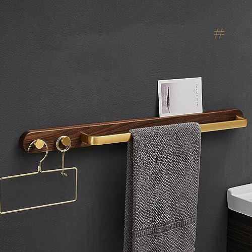Bathroom Towel Holder Wood Towel Bar with Metal Rod Wall Mounted Towel Rack Multifunctional Bathroom Accessory No Towel Rack Stand