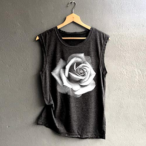 YOMXL Womens Blouse Summer Rose Floral Tank Tops Shirt Crew Back Soft Comfortable Top Tunic Vest