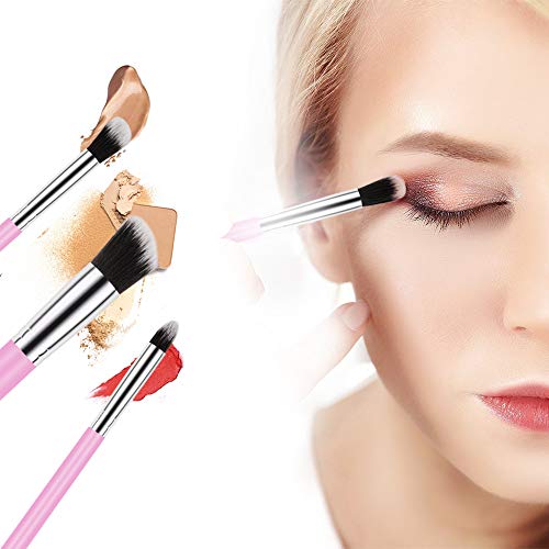 Make Up Brush, 10 Piece Soft Pink Makeup Brushes Set Portable Kabuki Liquid Cream Brushes with Cruelty-Free Synthetic Fiber Bristles Beauty Tools…