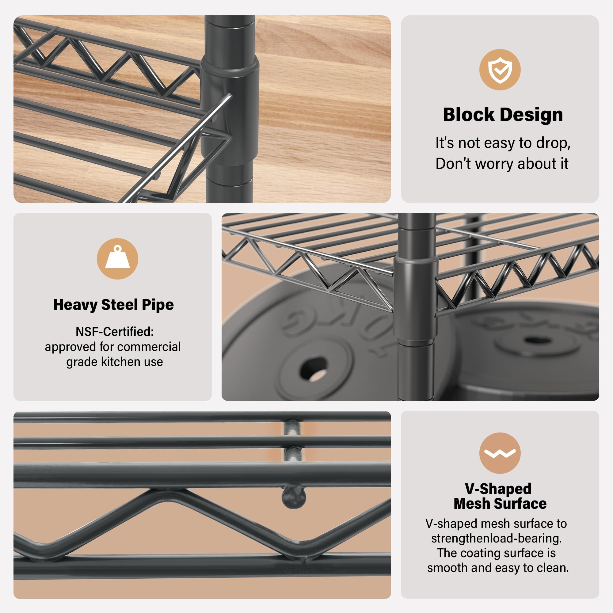 AHEONLAR 3 Tier Grey Storage Racks and Shelving - Heavy Steel Material Pantry Shelves - Adjustable Storage Shelf Metal Storage Rack Wire, Suitable for Warehouses, Closets, Kitchens…