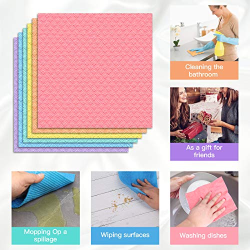 Jekayla Swedish Dishcloth Cellulose Sponge Cloths,Eco-Friendly Reusable Cleaning Cloths for Kitchen, 12 Pack of Absorbent Dish Washing Paper Towel (Multi)
