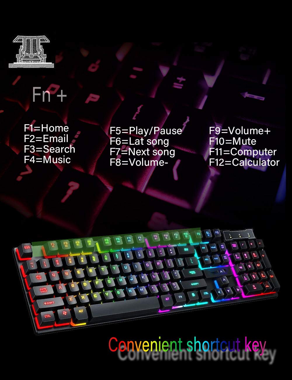 look see Backlight Keyboard with Optics Mouse Gaming Rainbow Multi-Color LED Backlit USB Interface Teclado Mechanical Feeling for PC, MAC,