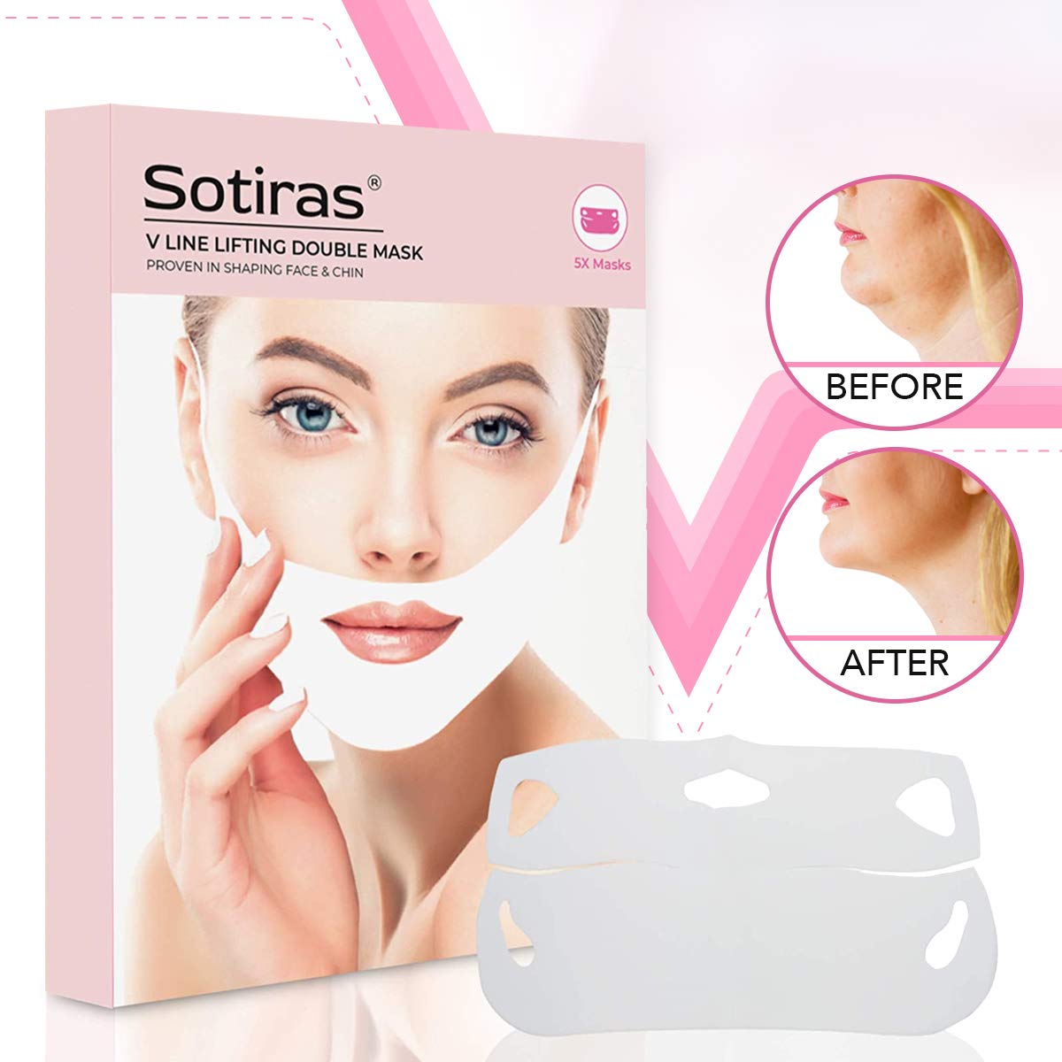 V Shaped Slimming Face Mask | Double Chin Reducer for Firming Moisturizing & Contour Lifting | Instant Lift Strap Wrinkles Remover | V-Line Beauty Band Patch with Collagen Vitamin E & C - 5 Pack