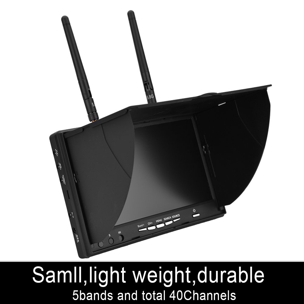 FPV Monitor, 800x480 5.8GHz 40Channels 7Inch LCD Screen Monitor/Display Dual Receiver Monitor for FPV Drone Quadcopter Automatic Antenna Switching