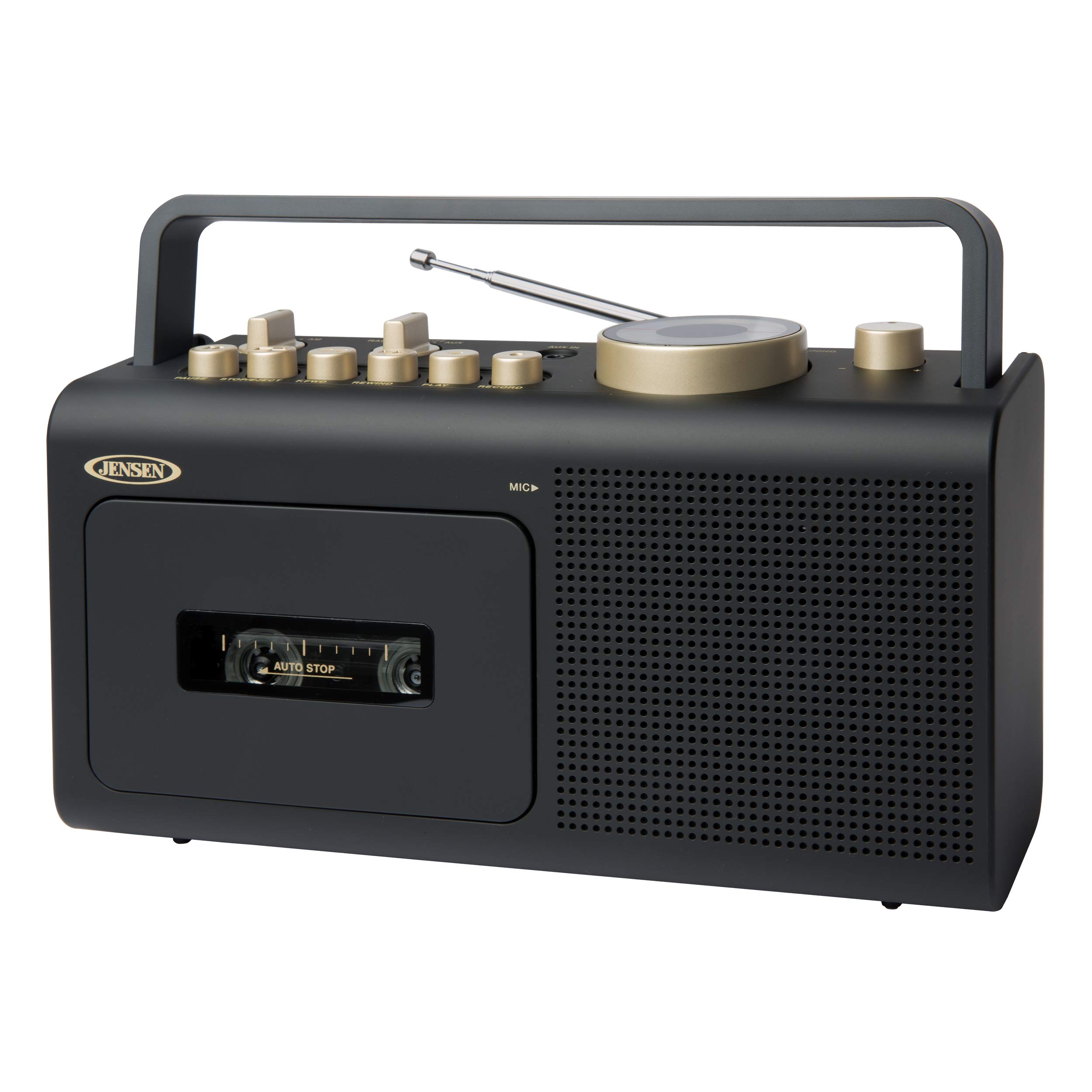Jensen MCR-250 Portable Boombox Retro Home Audio Stereo AM/FM Radio & Tape Cassette Player/Recorder with Aux Input Jack & Built in Speakers (Gold Edition)