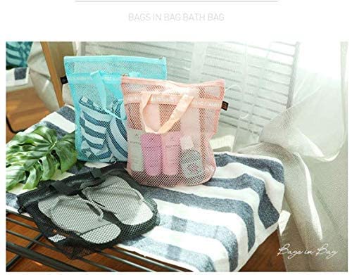 Mesh Travel Shower Caddy Tote Bag for Gym, Swim, Dorms, Bathrooms | 10"x10"x 2.5" | Pink
