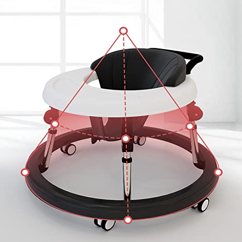 Baby Walker with Wheels, 5 Height Activity Center with Mute Wheels Anti-Rollover Adjustable Foldable Baby Walkers for Boys and Girls from 6-18 Months with Footrest