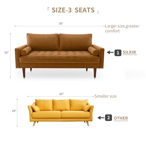 SILKIR Velvet Furniture for Small Spaces, Mid-Century Modern Loveseats for Living Room, Love Seat Couch Sofas, 70 Inches, Ginger