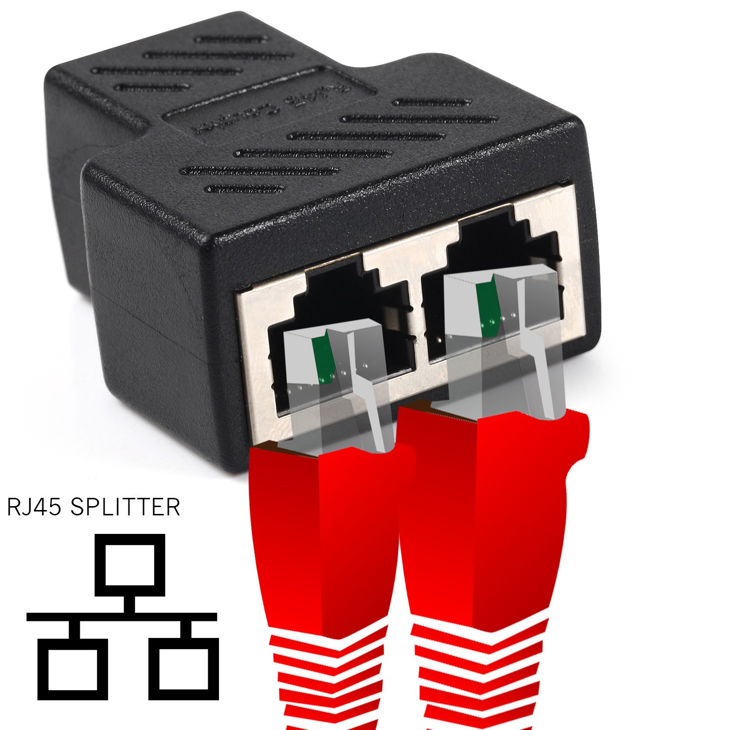 RJ45 Splitter, DISDIM RJ45 Adapter 1 to 2 Ethernet Splitter 8P8C Extender Plug LAN Connector with Shield [Anti-Signal Interference] Compatible with Cat 5/ Cat5e / Cat 6 / Cat7 Network Cable