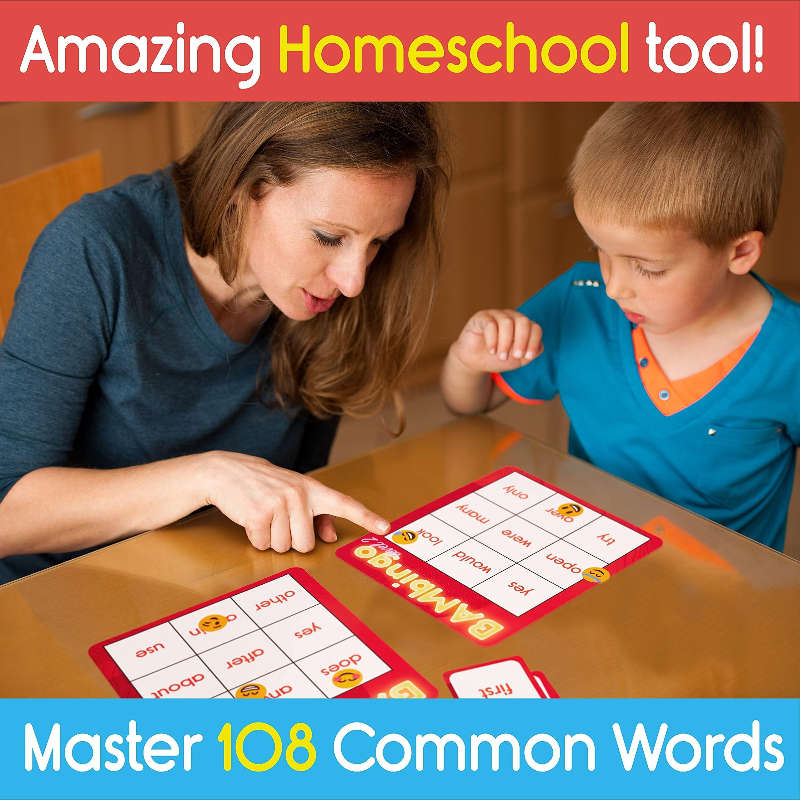 THE BAMBINO TREE Sight Word Bingo Game Level 1 and 2 - Learn to Read Vocabulary for Kindergarten 1st Grade - Dolch's Fry's Words Lists