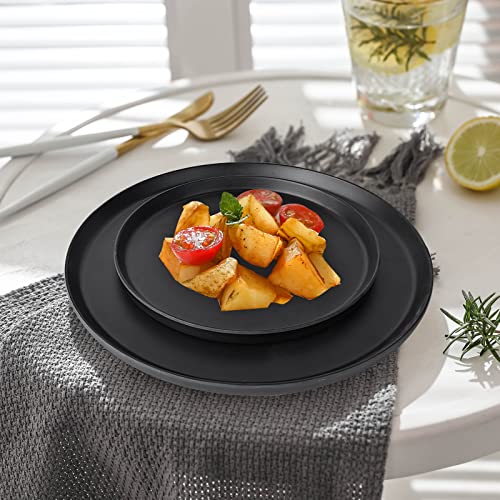 afcevnlb 12-Piece Plastic Dinnerware Set Plates and Bowls Sets Service for 4 Matte Black Melamine Plates Unbreakable Plastic Outdoor Camping Dishes Decor Dishwasher Safe