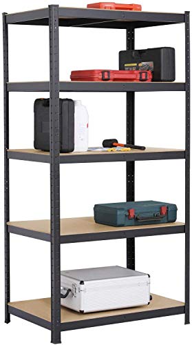 Metal Storage Shelve 5-Tier Large Storage Shelves Heavy Duty Metal Frame Rack Shelving for Garage, Kitchen, Living Room, Bathroom, 28L x 12W x 59H Inch, Black