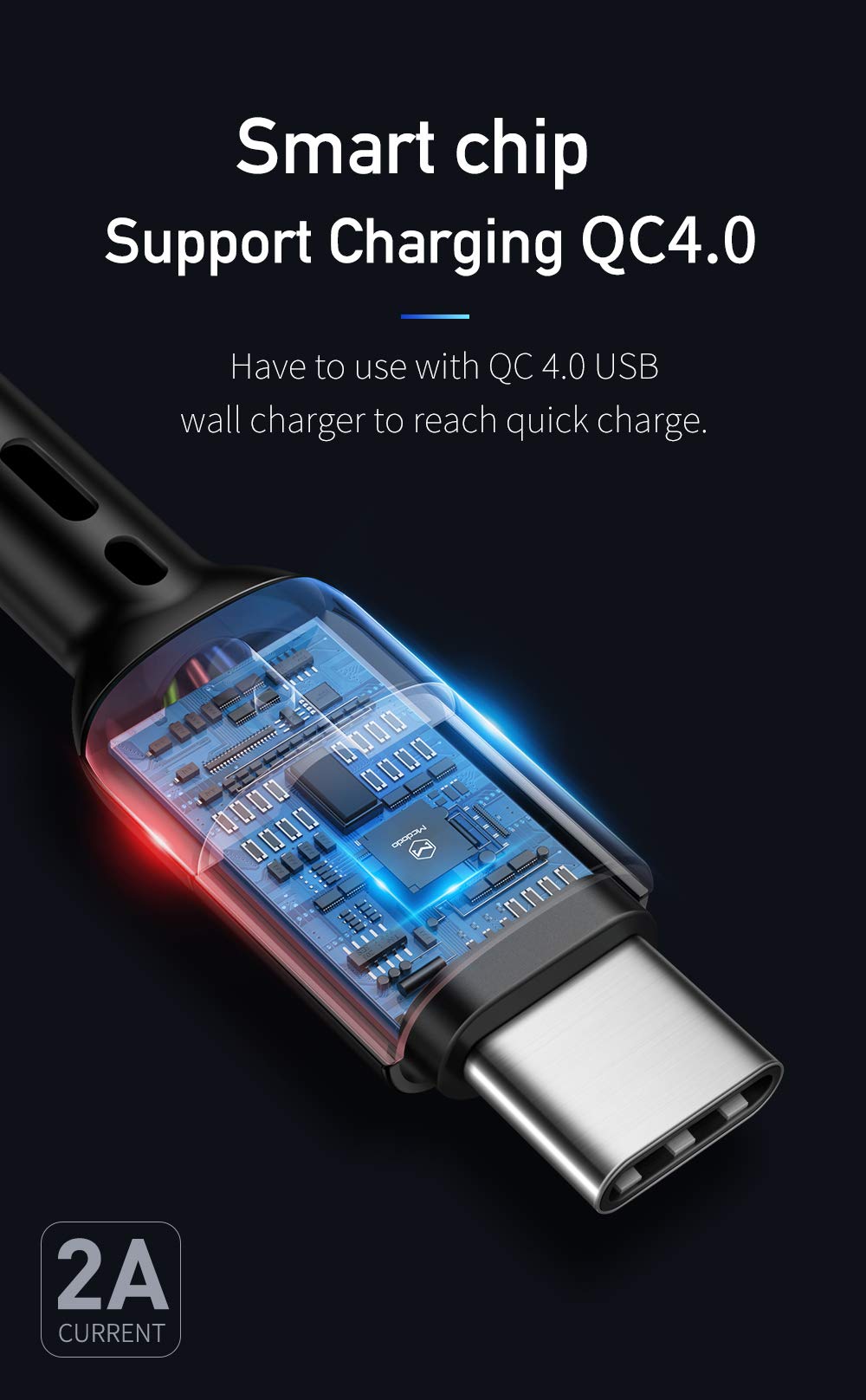mcdodo [Type-C] Anti Winding Cable, Quick Charge QC 4.0 USB C Charging Data Coiled Cable Nylon Braided LED Compatible with Phone 15/15 Pro Max/Samsung Galaxy S20 S10 S9 S8 Plus Note10 LG Google Pixel
