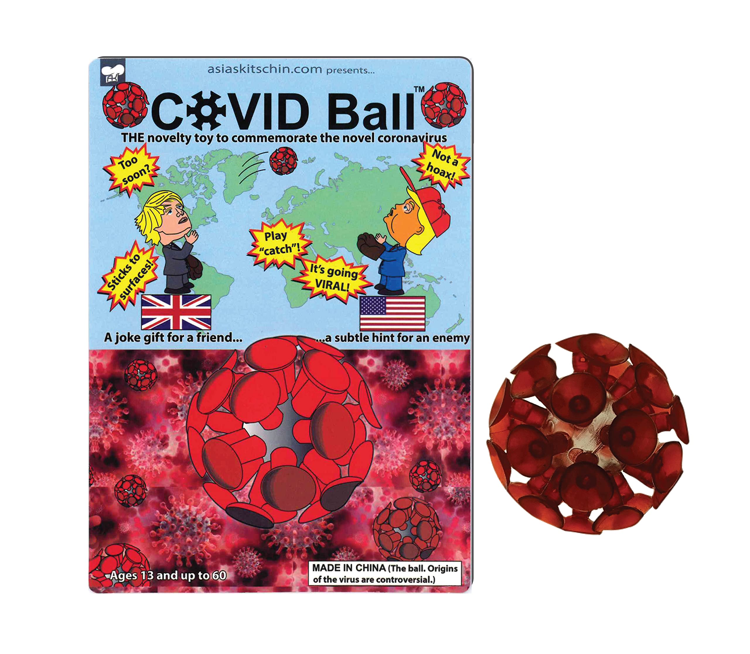 COVID Ball—Novelty Toy Suction Cup Ball and Packaging (2 Pack)