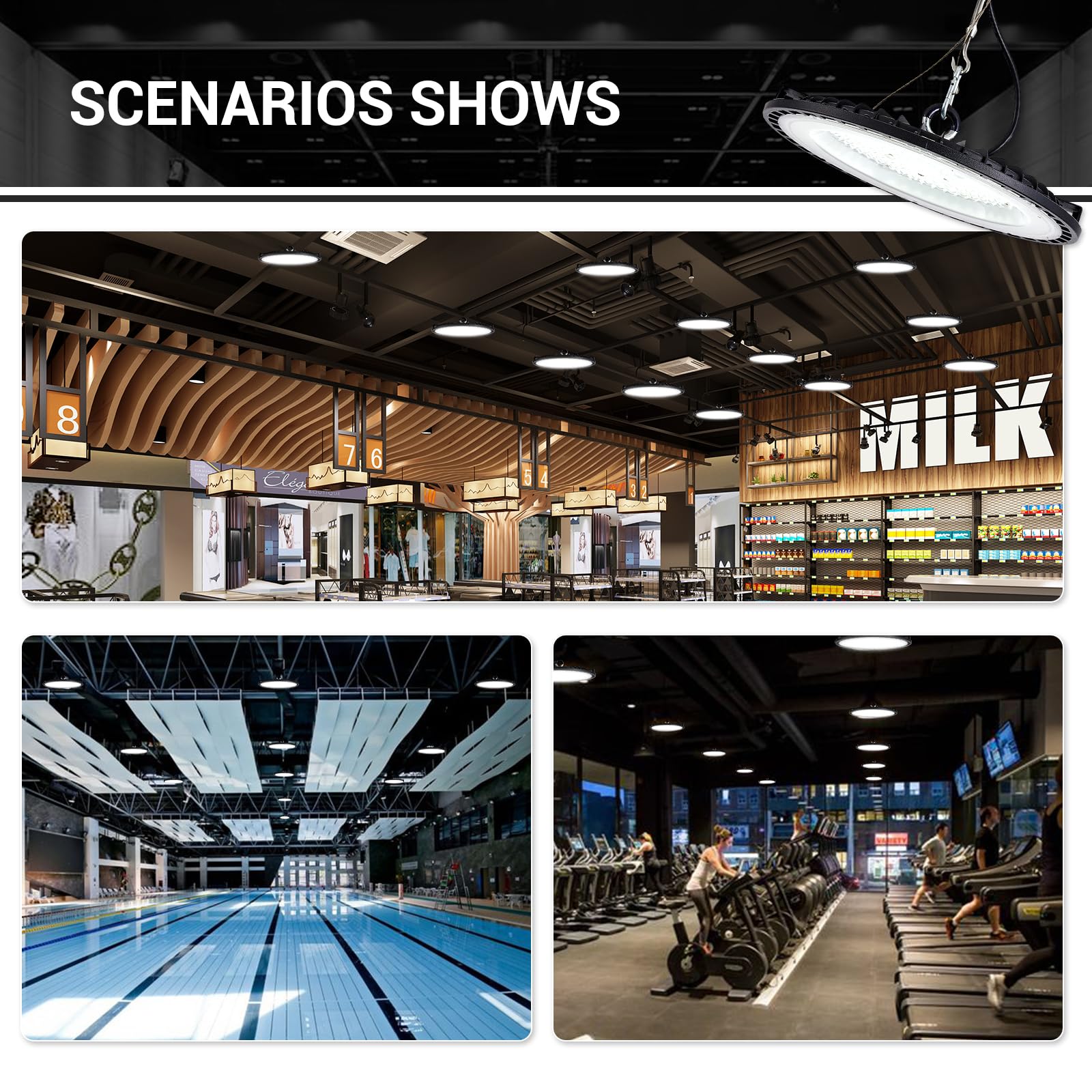 DADUL 6 Pack UFO LED High Bay Light, 150W 16,500LM LED High Bay Light, 6500K Daylight LED Shop Lights with US Plug, IP65 Waterproof Commercial Bay Lighting for Workshop, Garage, Warehouse