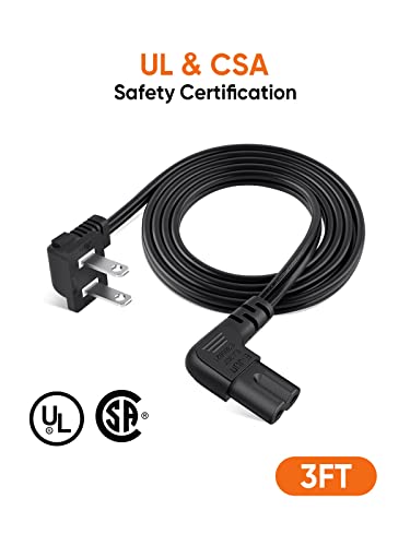 CableCreation 3 Feet 18 AWG Angled 2-Slot Non-Polarized Angle Power Cord (IEC320 C7 to Nema 1-15P), 0.915M / Black