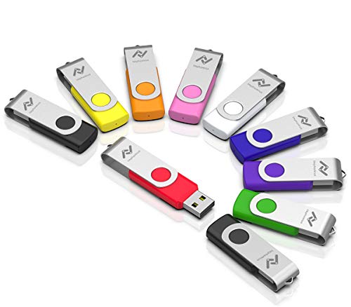 Imphomius 32GB 10 Pack USB 2.0 Flash Drive Thumb Drives with Led Indicator Light 32 GB Swivel Memory Storage Backup Stick with Keychain for Computer/Laptop/PC (Mixed Colors)