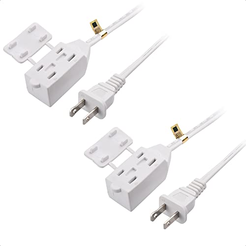 Cable Matters 2-Pack 16 AWG 2 Prong Extension Cord 6 ft, UL Listed (3 Outlet Extension Cord) with Tamper Guard White