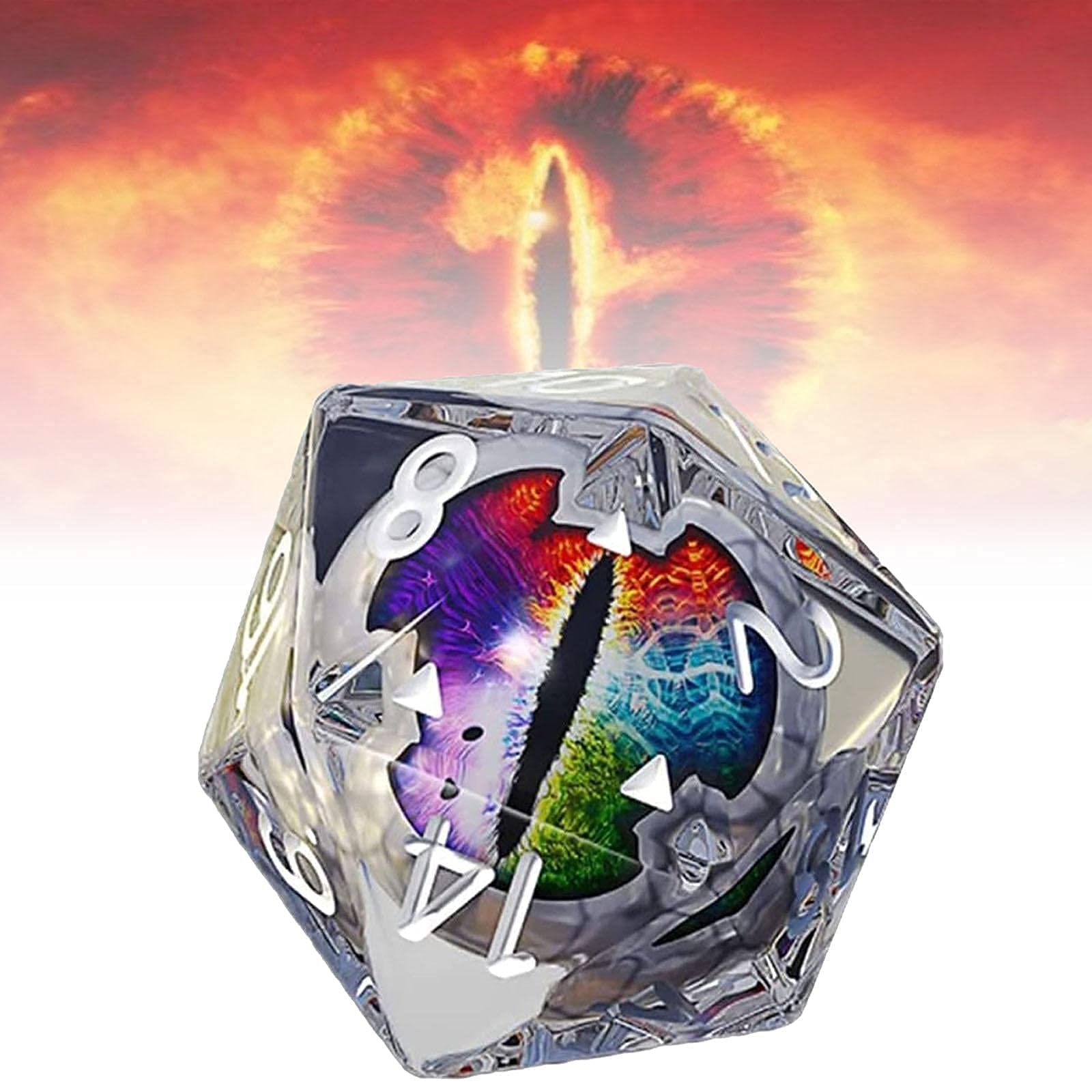 Dragon Eye Dice - The Chromatic Dragon Collection,Mini Crystal Dice,Resin Dragon Eye Dice Set,Colorful Polygonal Dice,Shinny Polyhedral Dice Set Filled With Eyeball,For Role Playing Dice Games (White)