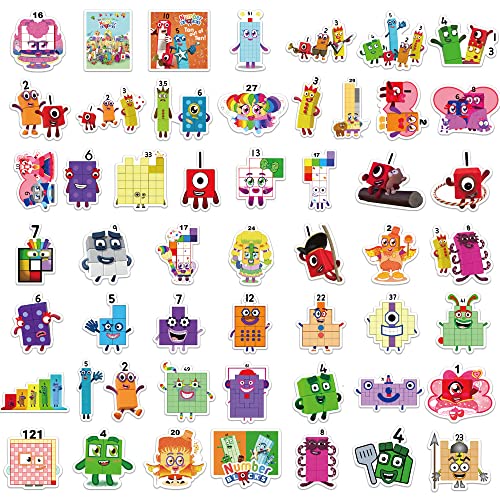 52PCS Numberblocks Stickers for Laptop and computer, Digital building blocks for children's enlightenment Waterproof Vinyl Stickers for Water Bottle Skateboard Guita Car Bumper Luggage,Cartoon Art Graffiti Decals for Kids Girls Teens Adults (Enlightenment