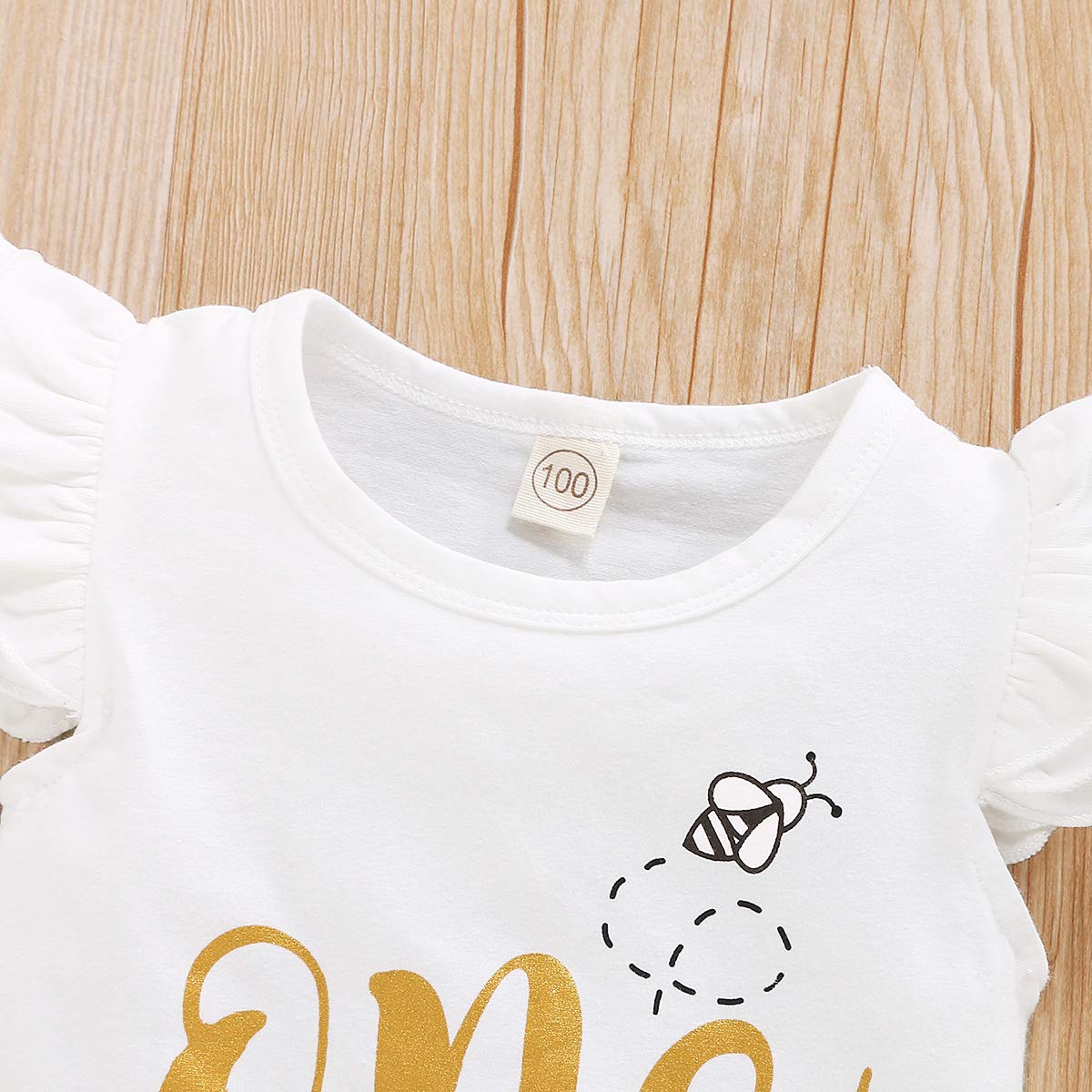 GRNSHTS Baby Girl One Birthday Outfits Honey Bee Ruffle Sleeve Romper+Bumble Bee Shorts+Headband 3Pcs Summer Clothes 12-18 Months
