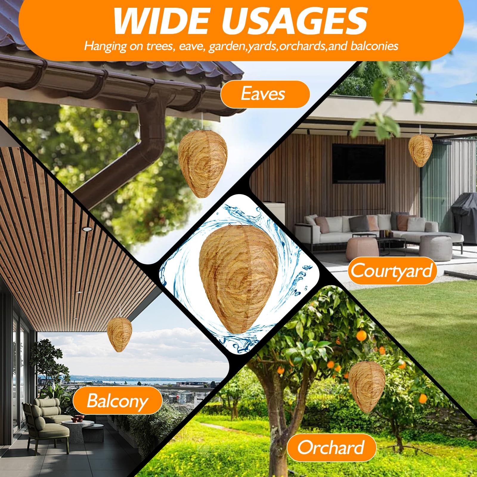 4Pack Fake Wasp Nest Decoy Outdoor Waterproof, Fake Hornet Nest Decoy Waterproof, Brown, TangBoo