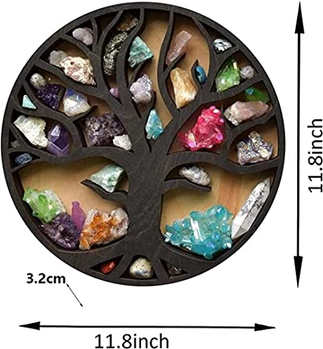 Crystal Shelf Display Crescent Moon Rack Witchy Crystal Holder for Stones Essential Oils Essentials Shelves Wall Decor Rustic Wooden Display Boho Meditation Home Decor (Model8 -Tree)