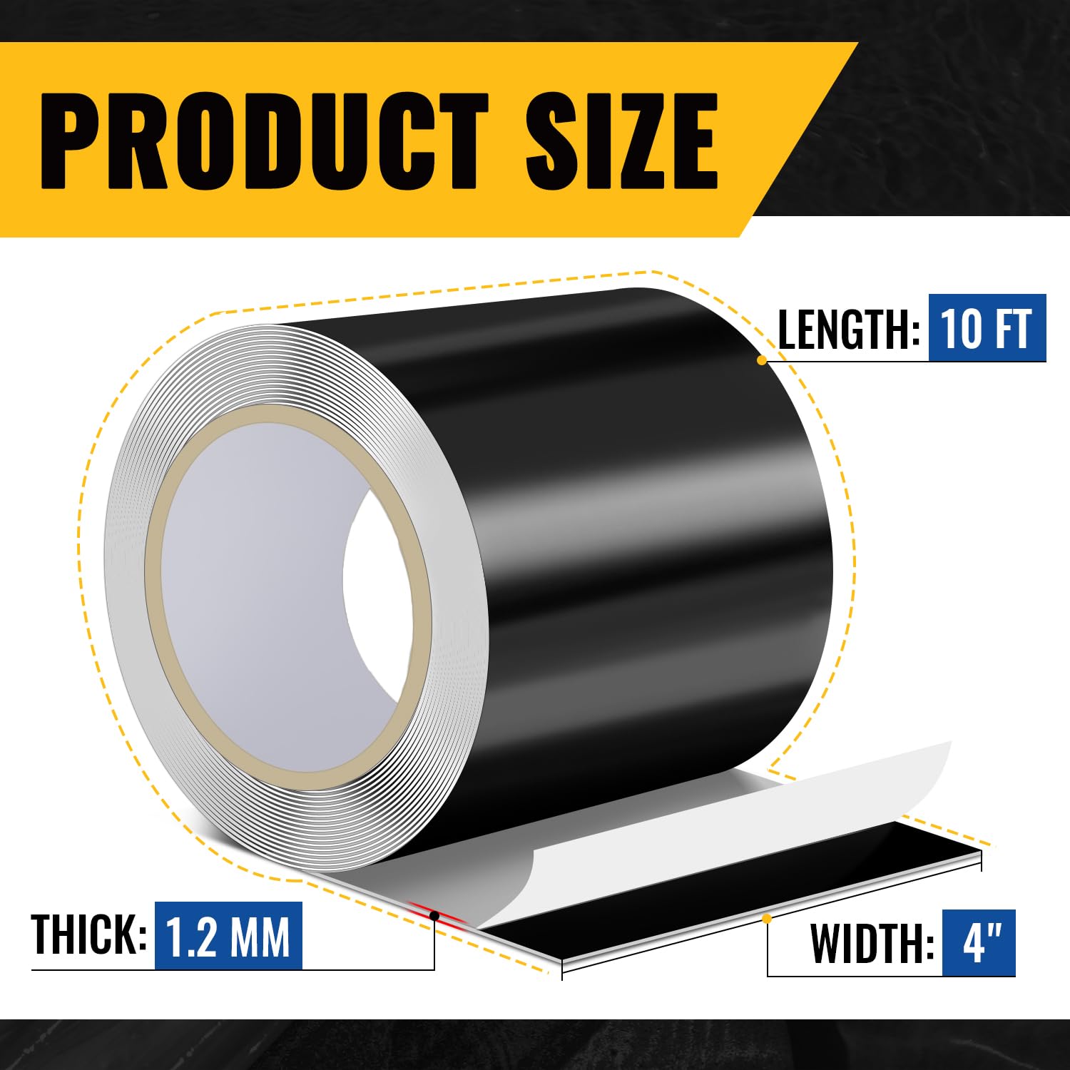 VIVIDA Waterproof Patch and Seal Tape, 4" × 10' Waterproof Tape for Outdoor Use, Patch and Seal Tape Waterproof Tape for Leaks, Underwater Repair, Black, 1 Roll
