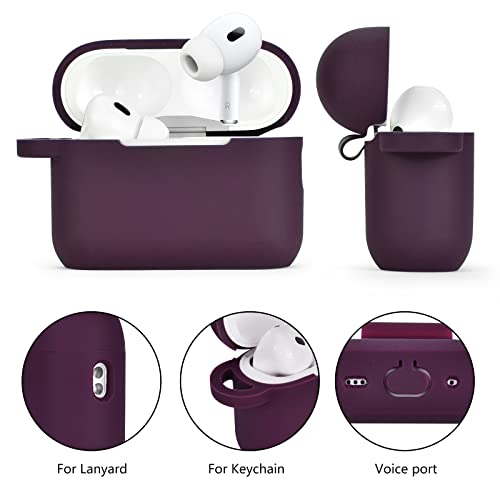 AIRSPO Airpods Pro 2nd Generation Case Cover 2022, Soft Silicone Shockproof Protective Case with Keychain AirPods Pro 2 Lanyard Case (Dark Purple)