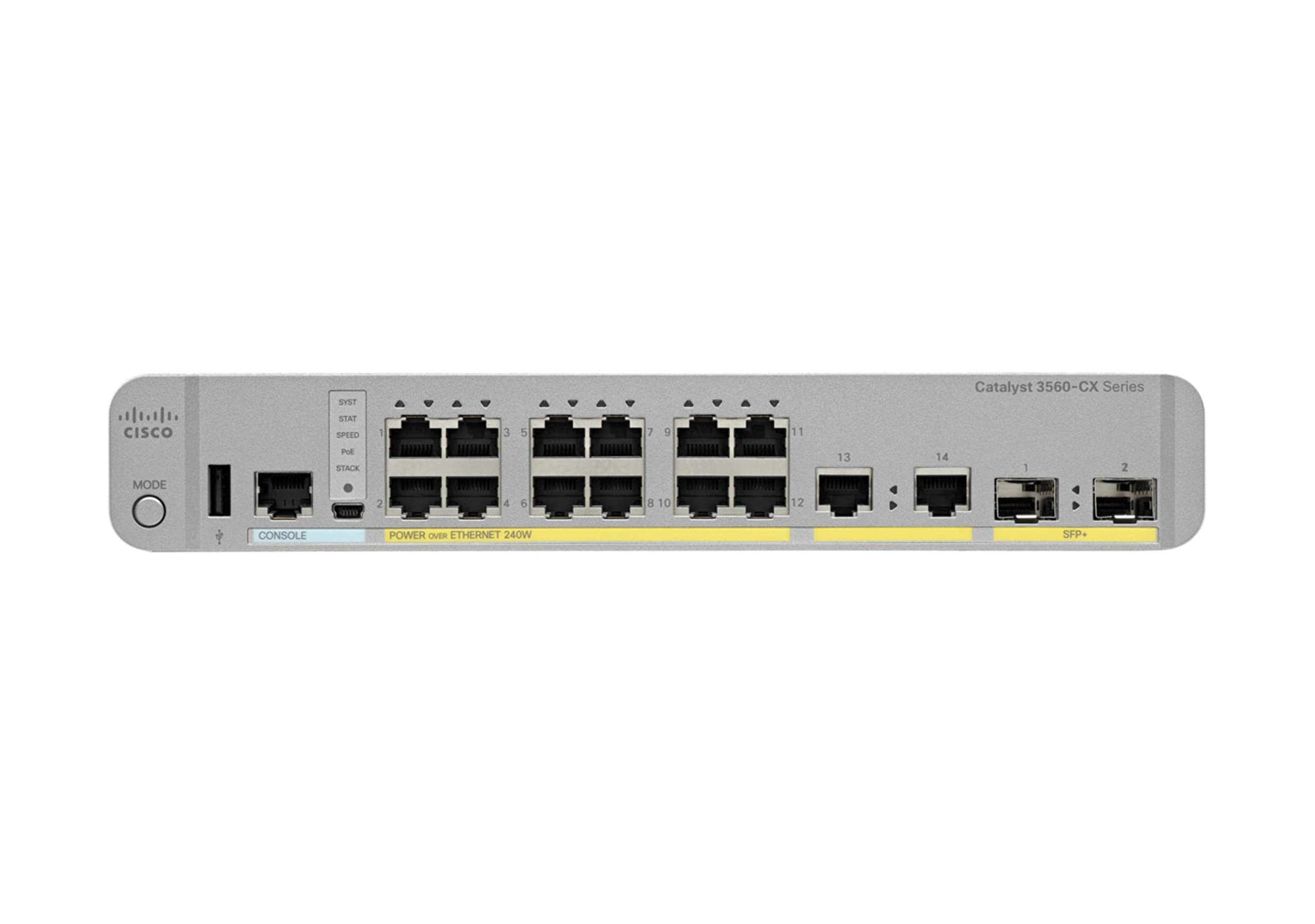 Cisco Catalyst 3560CX-8PC-S Network Switch, 8 Gigabit Ethernet (GbE) Ports, 8 PoE+ Outputs, 240W PoE Budget, 2 1G SFP and 2 1G Copper Uplinks, Enhanced Limited (WS-C3560CX-8PC-S)