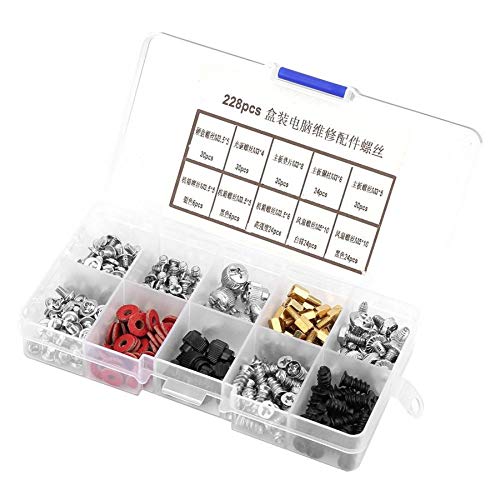 Screws for Laptop 228PCS Motherboard Hard Disk Screws for PC Assortment Kit DIY Repair Tool with Case Brass Screw SCRW-228797